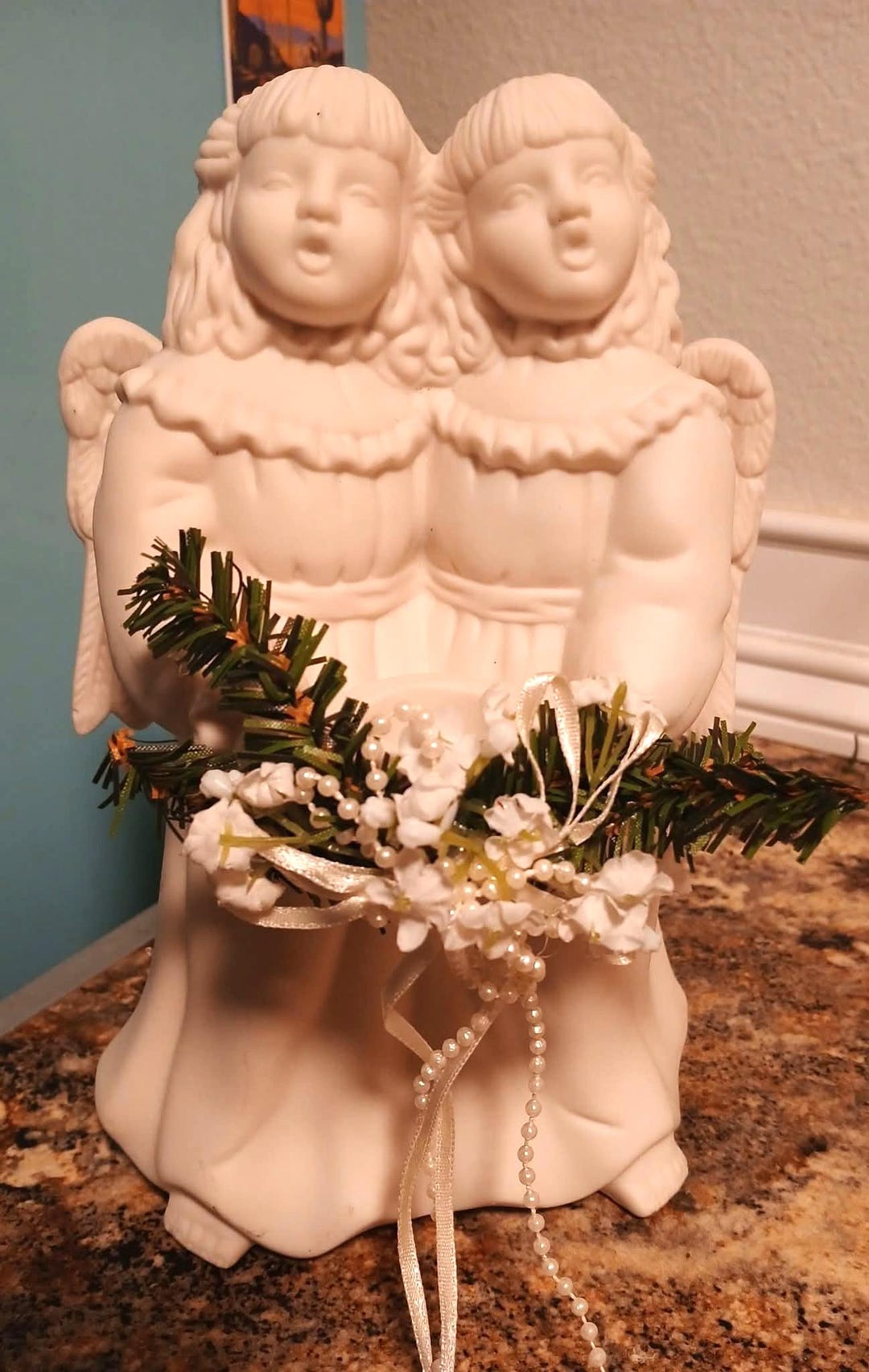 Vintage Christmas-themed Porcelain Bisque Singing Angels Candle Holder ...