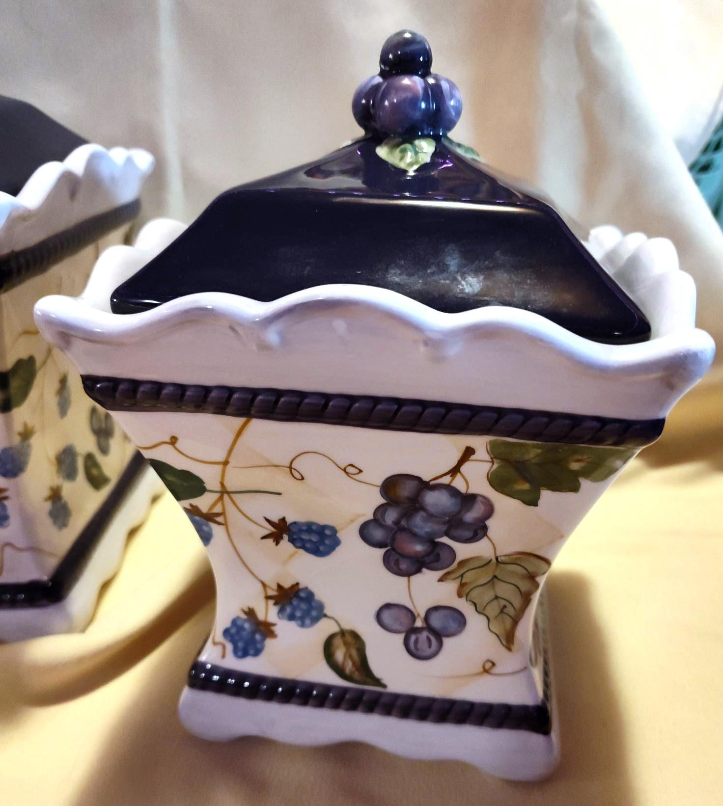 Vintage Capriware Hand Painted Canisters Ceramic Set of 3, Purple Grape ...