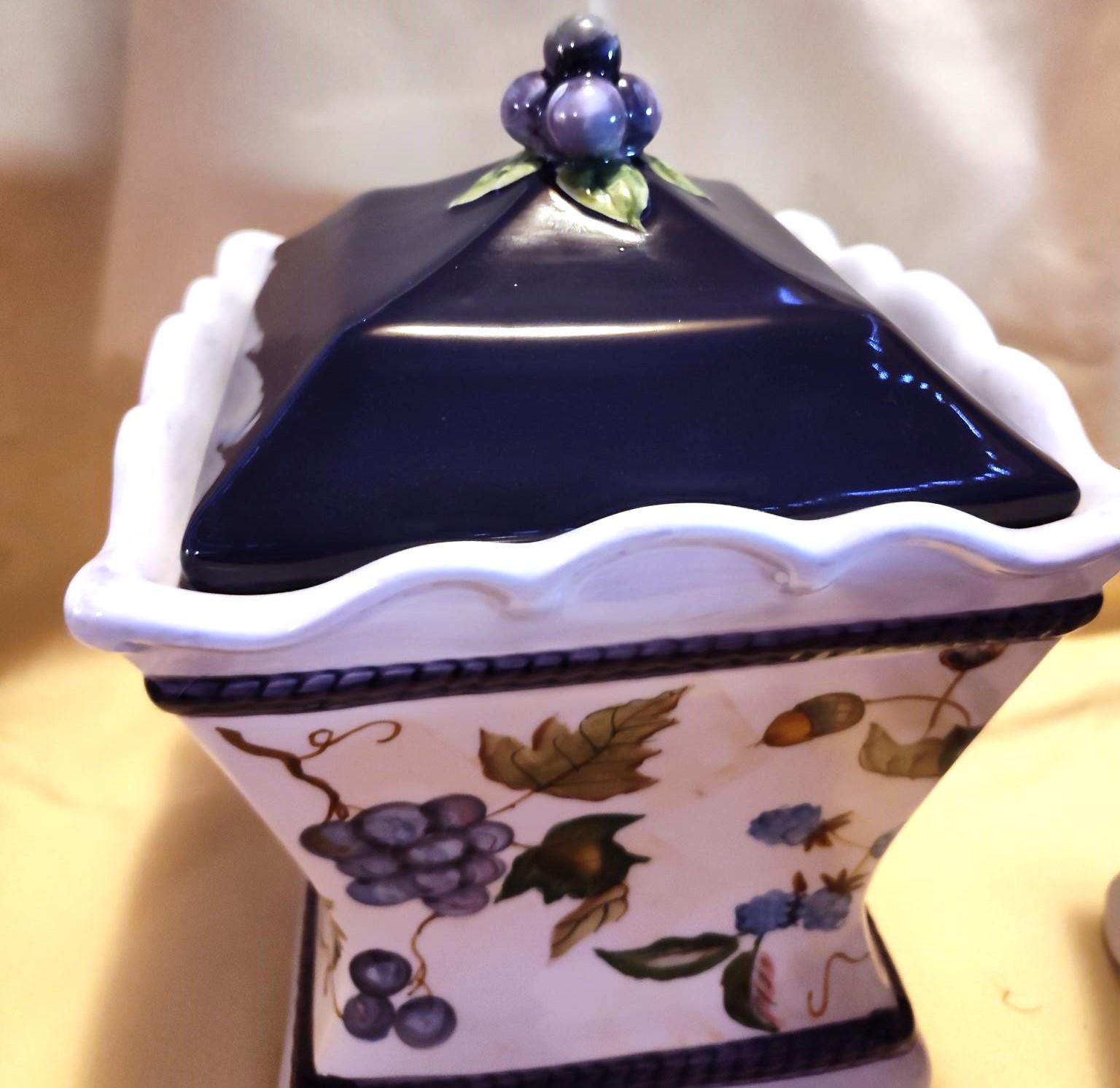 Vintage Capriware Hand Painted Canisters Ceramic Set of 3, Purple Grape ...