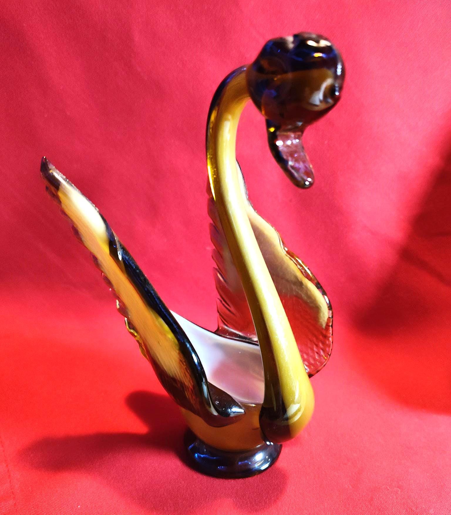 Handblown Brown, Green, Yellow Wide Winged Swan Planter, Toothpick ...