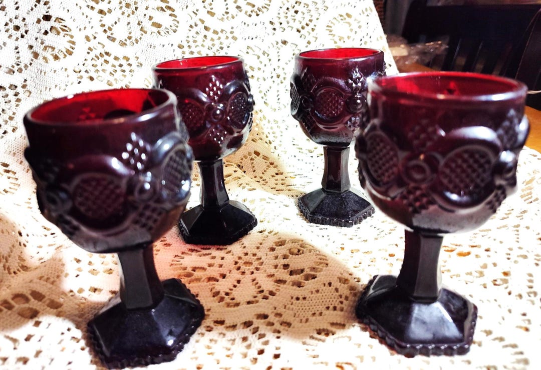 1980 Avon Cape Cod Ruby Red Glass Goblets, or Wine Colored Stemmed ...