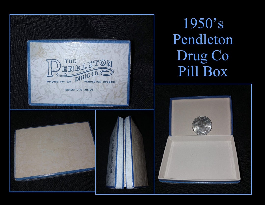 1950s Cardboard Box , Blue, Handmade, Box of Pills, Pharmacy, Drug ...