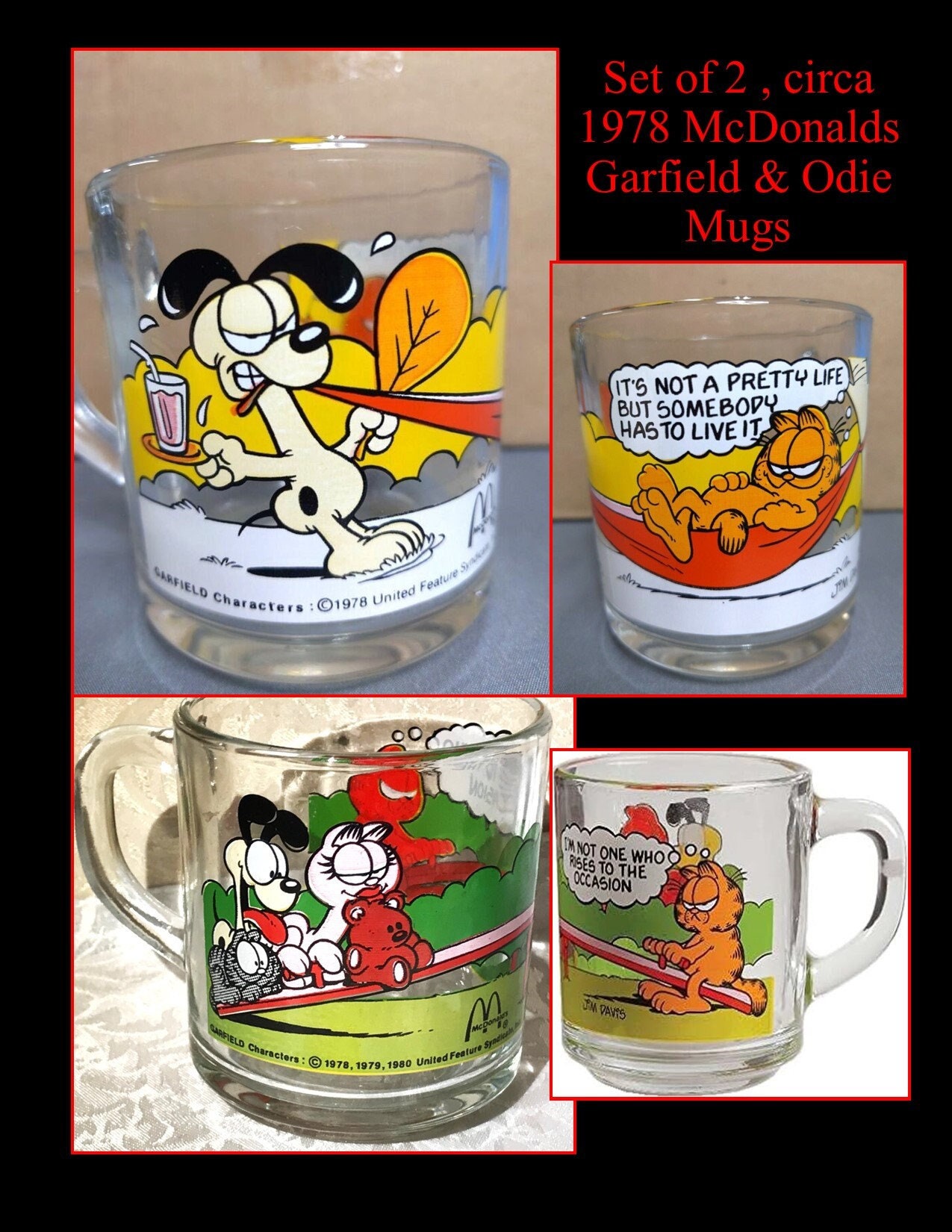 Garfield Odie 1978 Jim Davis Mcdonalds Mugs, Set of 2 - Etsy