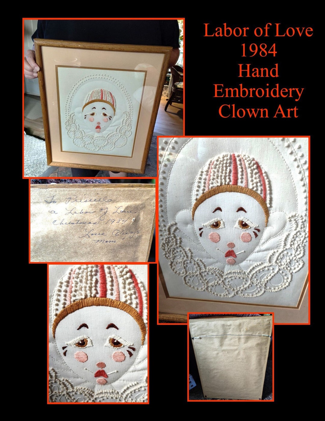 Rare & Beautiful Embroidery Clown Framed Art. 1984, Ships Free - Etsy