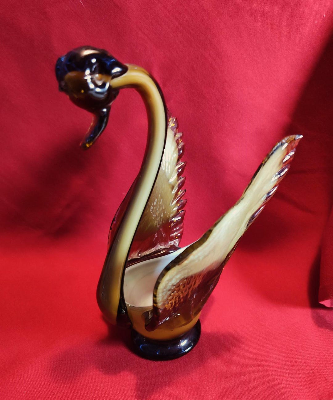 Handblown Brown, Green, Yellow Wide Winged Swan Planter, Toothpick ...