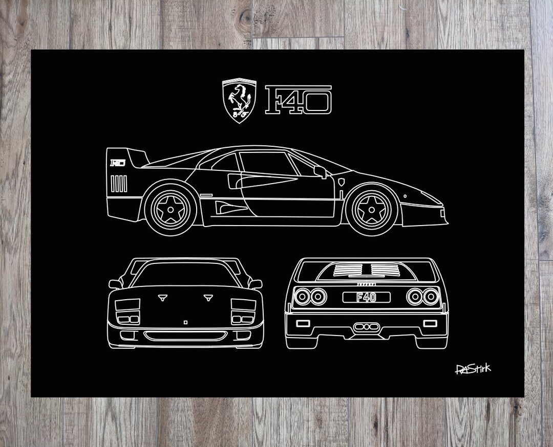 A3 Ferrari F40 With Optional Personalised Number Plate on 5mm - Etsy UK