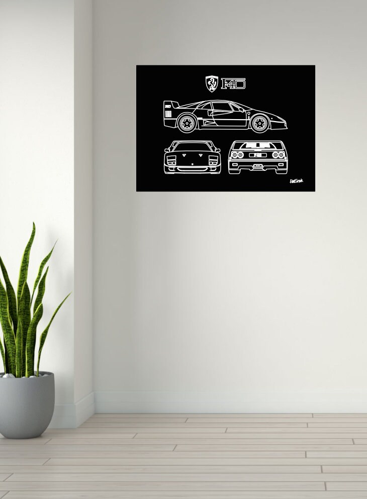 A3 Ferrari F40 With Optional Personalised Number Plate on 5mm Foamboard ...