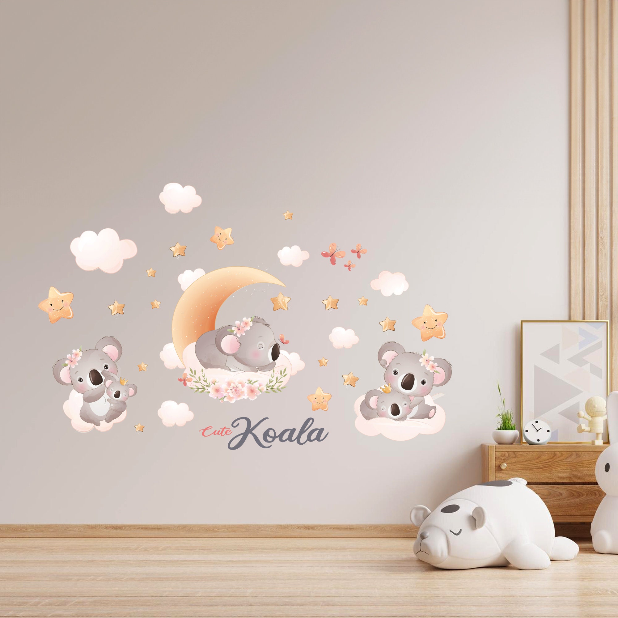 Koala Decal, Sleeping Koala Decal, Forest Animals Wall Decals, Nursery ...
