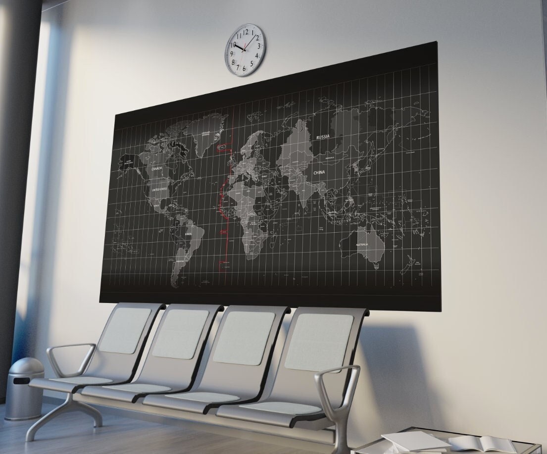Black Modern World Map, World Map Wall Decal, World Map Wallpaper ...
