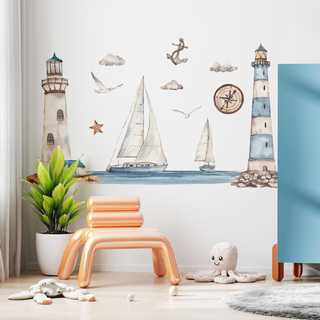 Watercolor Lighthouse Wall Decal, Nautical Nursery Decor - Etsy