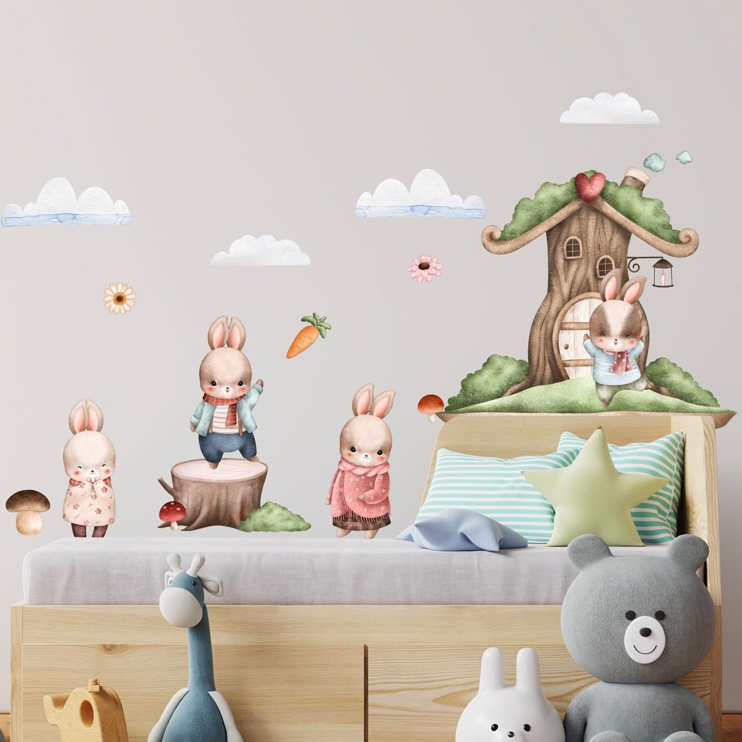 Watercolor Rabbit Family Decal, Rabbit Family Decal, Nursery Wall Decal ...