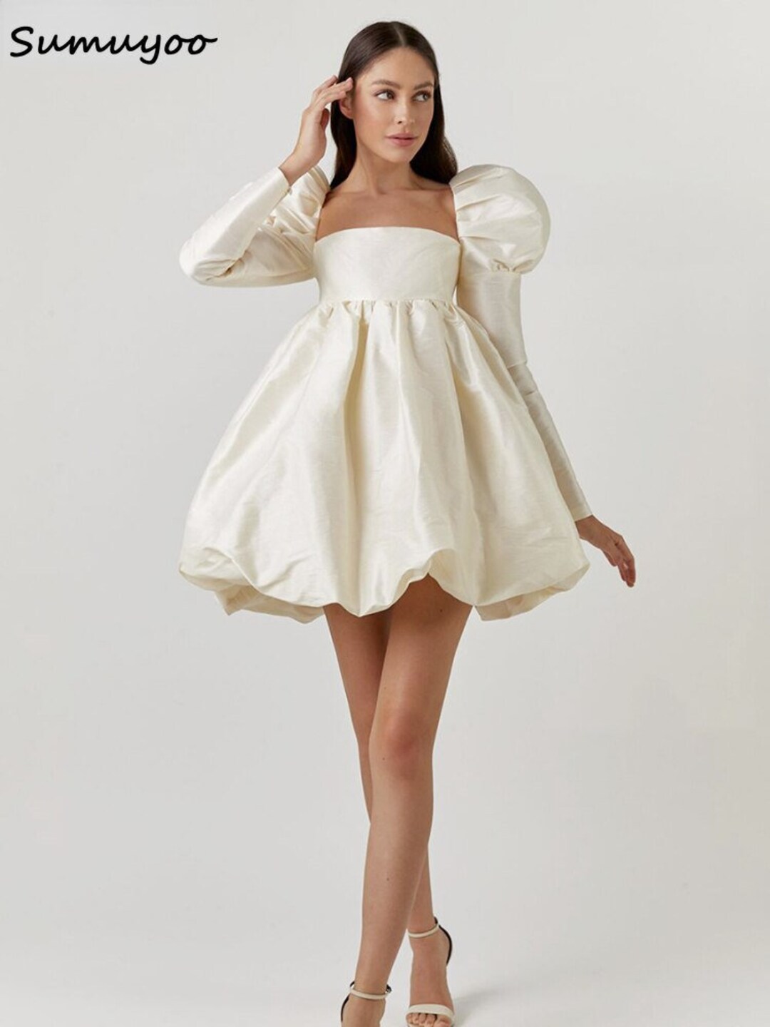 Puff Sleeve Mini Dress Backless Dress Long Sleeve Dress Etsy
