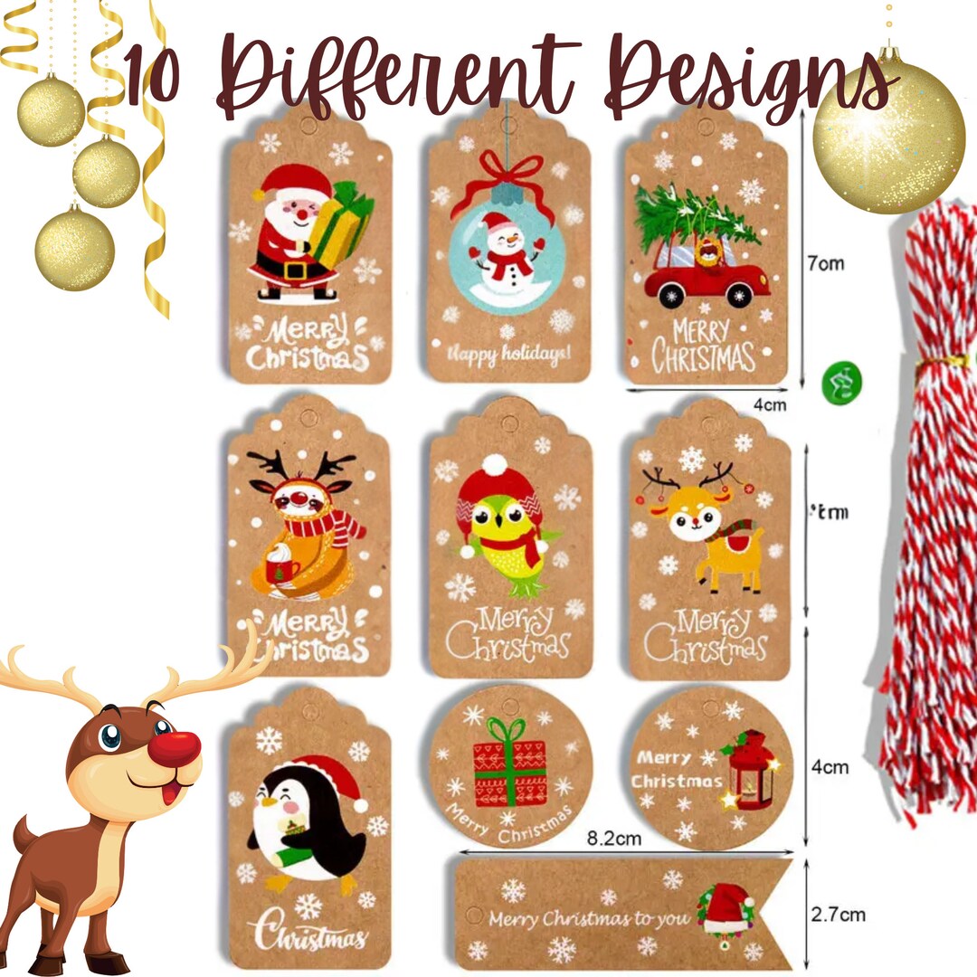 Pack of 10, Festive Christmas Gift Tags, Kraft Christmas Gift Tags ...