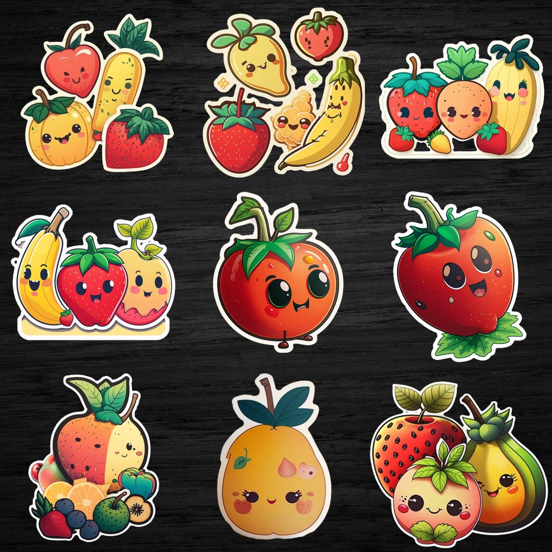 Waterproof Cute Kawaii Fruit Stickers Bundle - Fun & Colorful Sticker ...