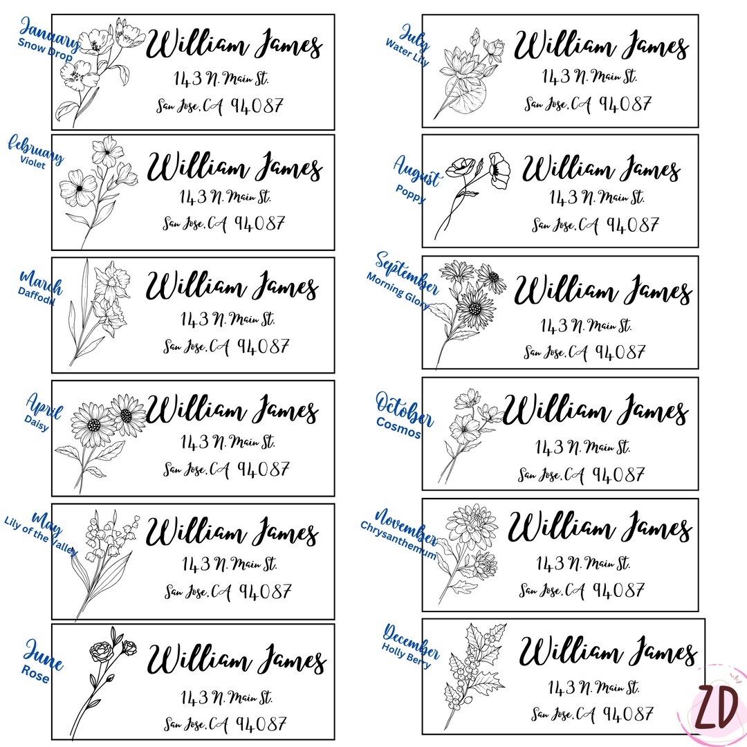 Birth Flower Return Address Labels: Personalized Floral Stickers - Etsy