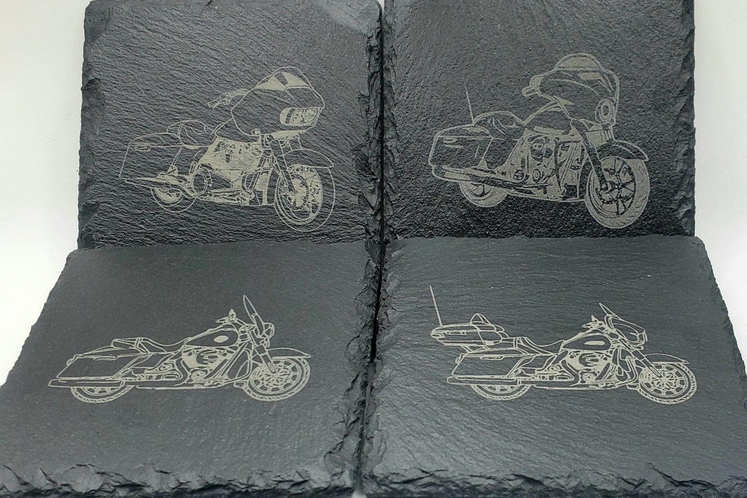 HD Bagger, Touring Motorcycles. Laser Engraved Slate, Set of 4. Road ...