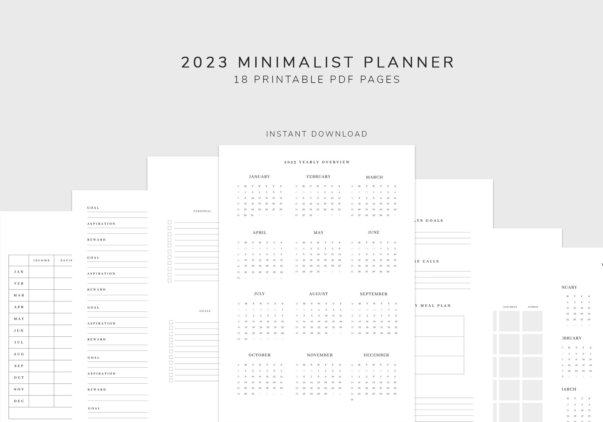Printable Yearly Planner Bundle | 2023 Calendar | Yearly Overview ...