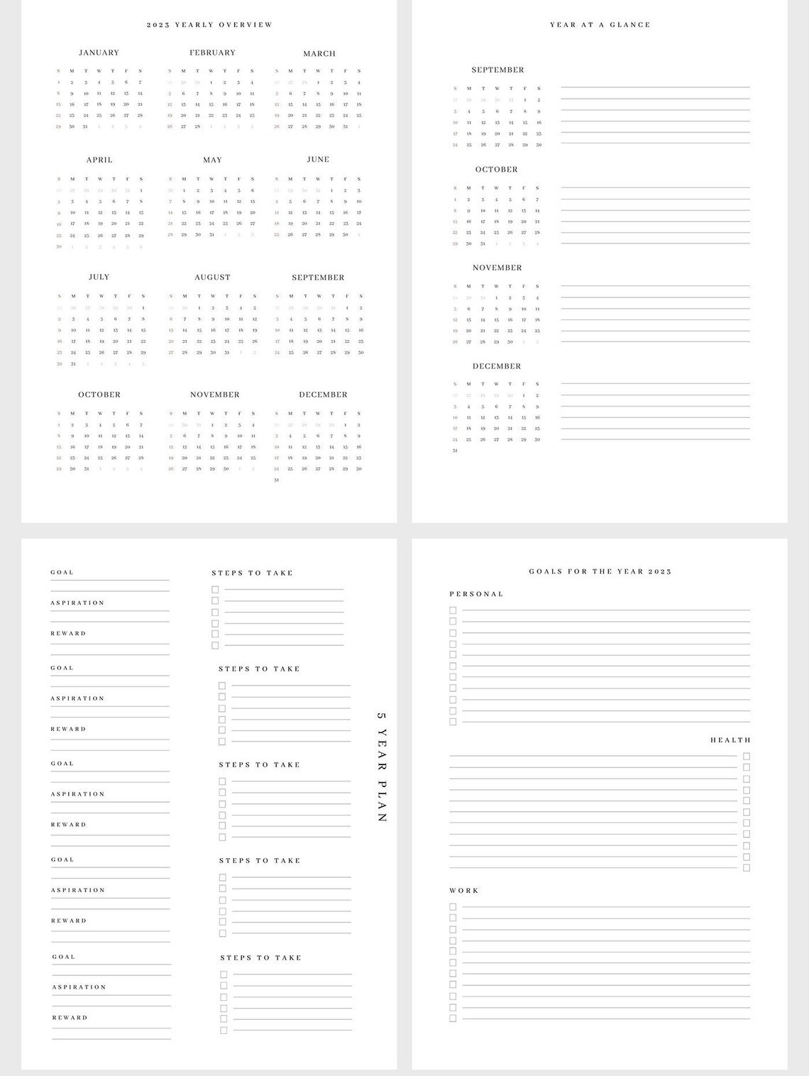 Printable Yearly Planner Bundle | 2023 Calendar | Yearly Overview ...
