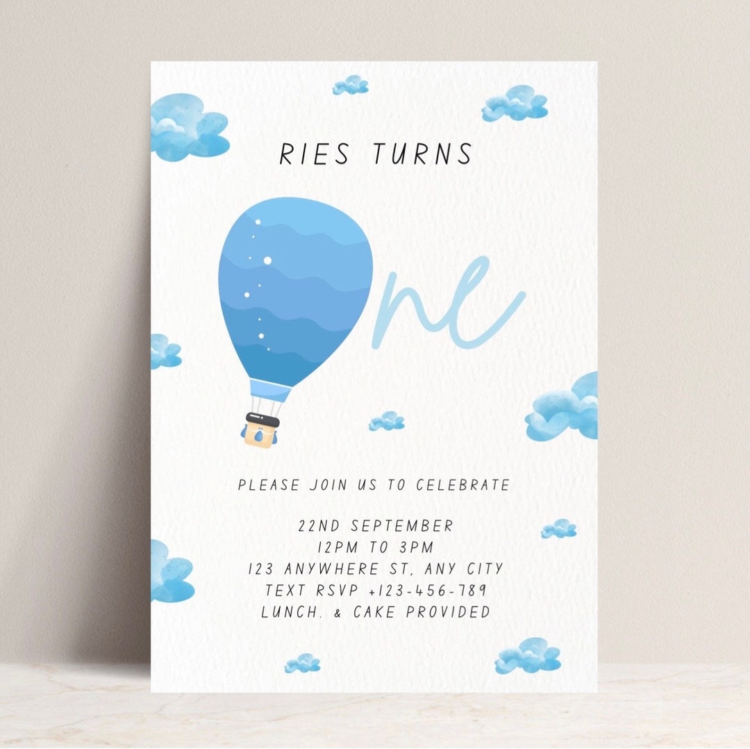 Hot Air Balloon Themed Party Invite - Customizable Digital Download ...
