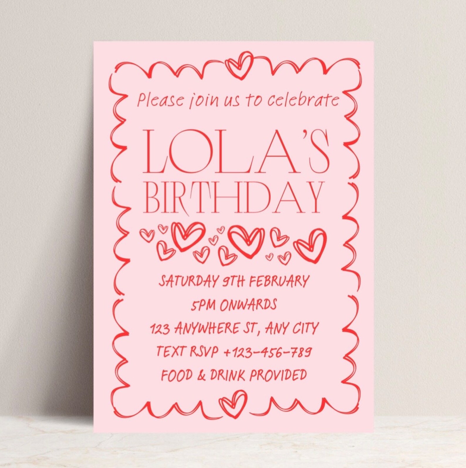 Heart Themed Party Invite - Customizable Digital Download Template - Etsy