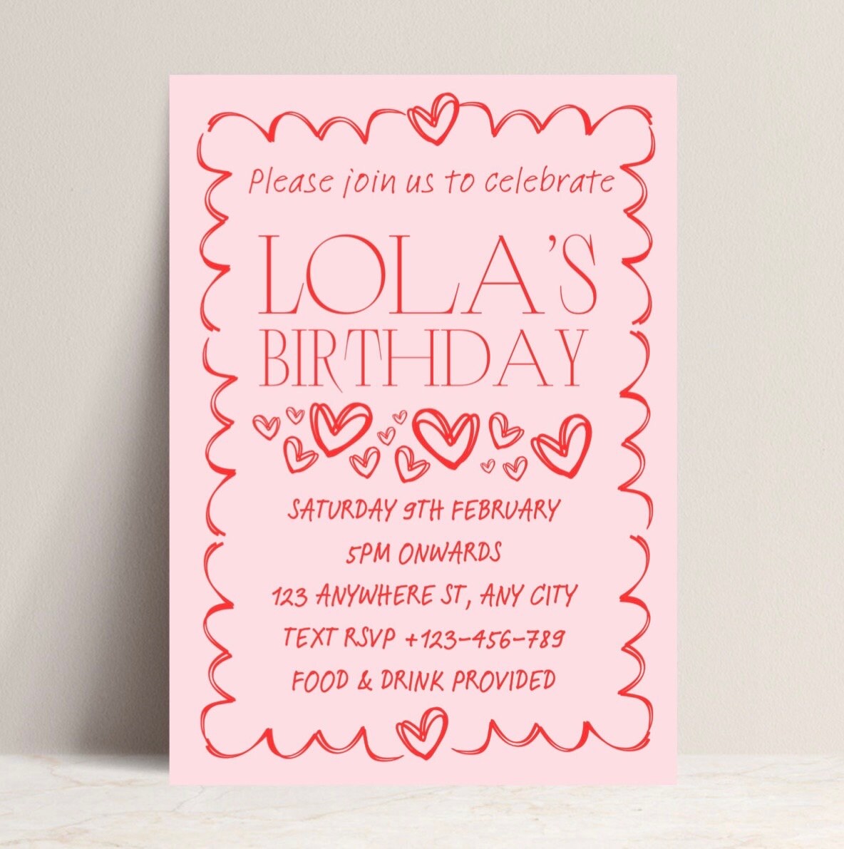 Heart Themed Party Invite - Customizable Digital Download Template - Etsy