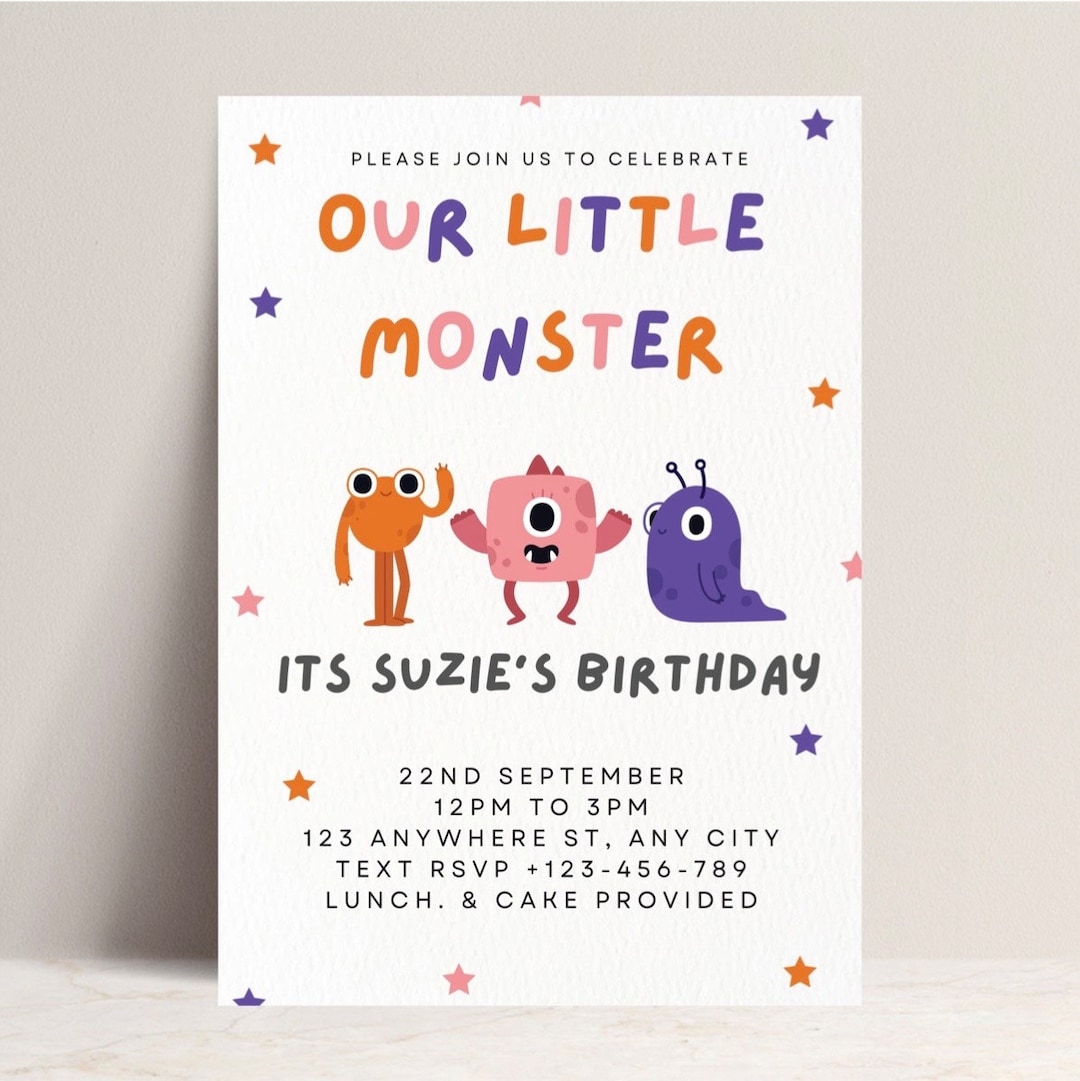 Monster Themed Party Invite - Customizable Digital Download Template - Etsy