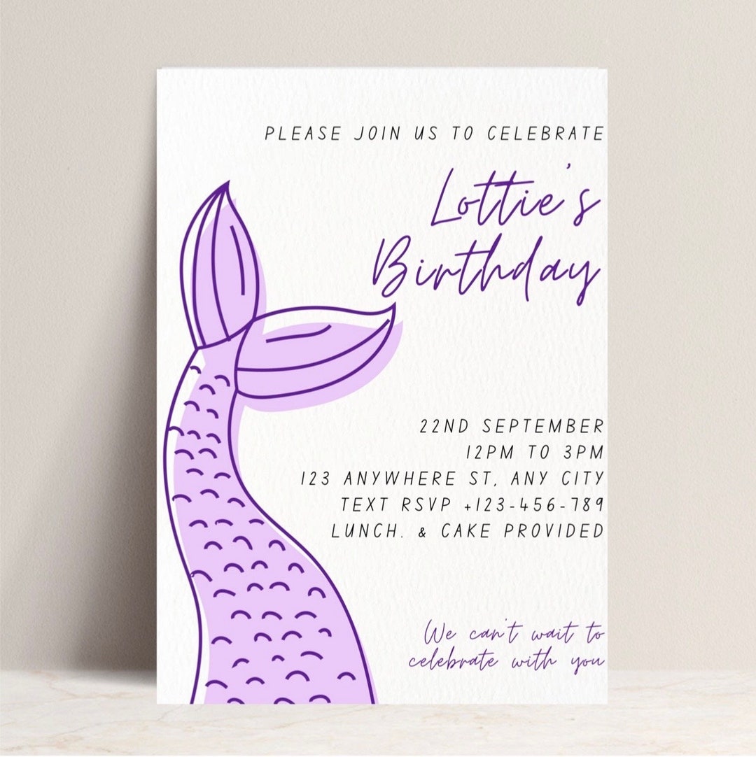 Mermaid Themed Party Invite - Customizable Digital Download Template - Etsy