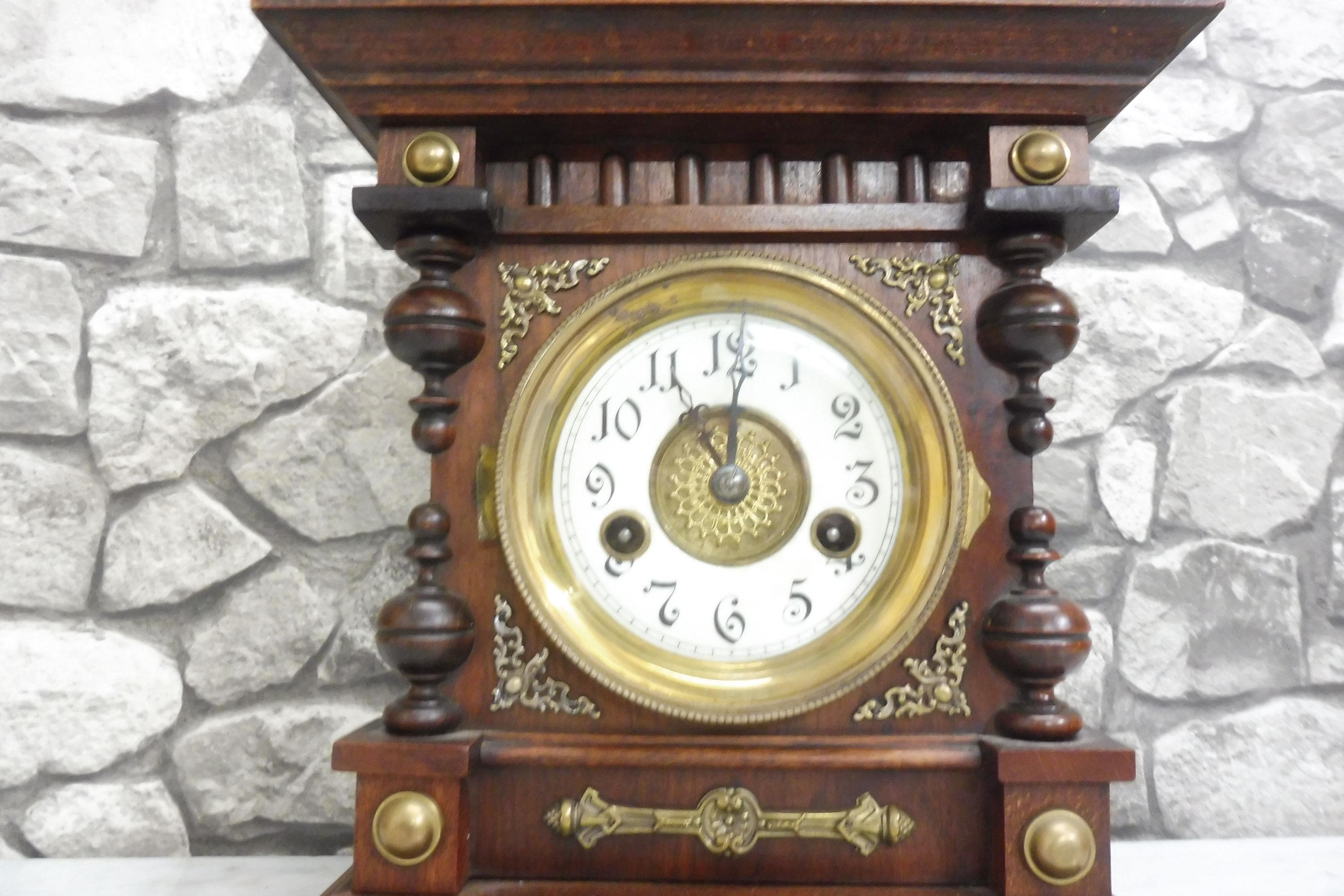 Antique Wooden German Mantel Clock Bracket Clock Pfeilkreuz Old Clock ...