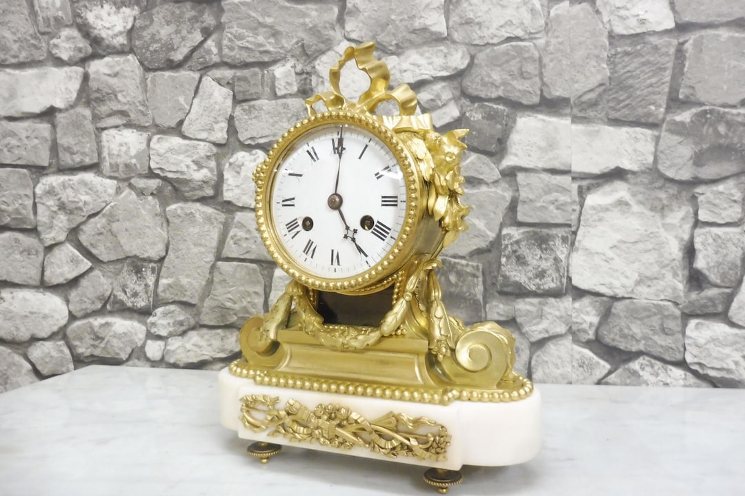 Antique French Mantel Clock Table Clock Bronze White Marble Top ...