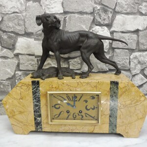 Beautiful Antique Art Deco Clock Mantel Clock Marble Hunting Dog With ...