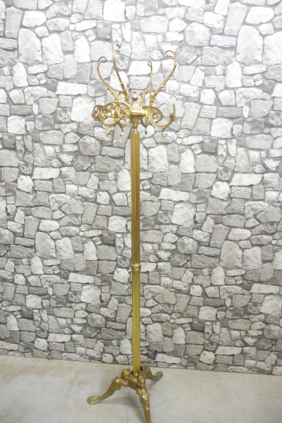 Hollywood Regency Standing Coat Rack Hall Tree Rack Brass Vintage Mid ...