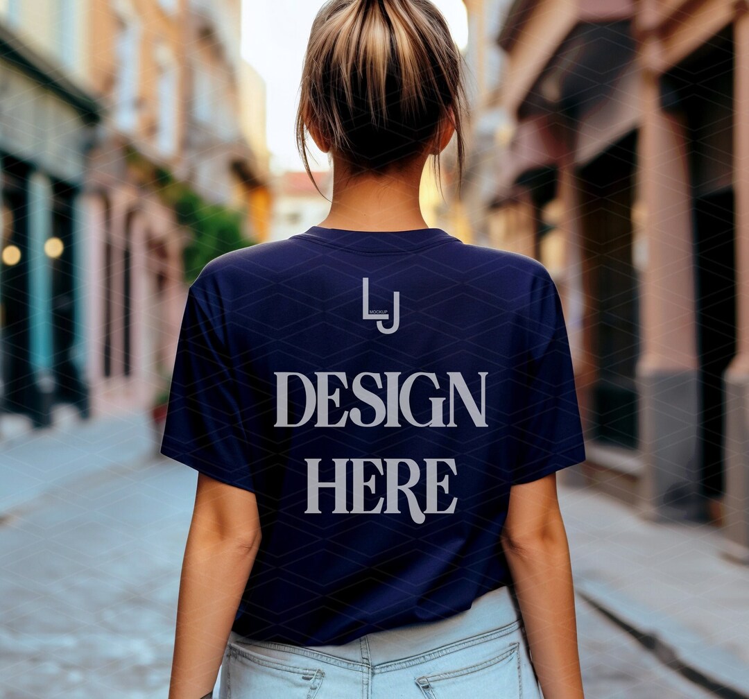 Bella Canvas 3001 Mockup Navy, Back View Mockup, Back of T-shirt Mockup ...