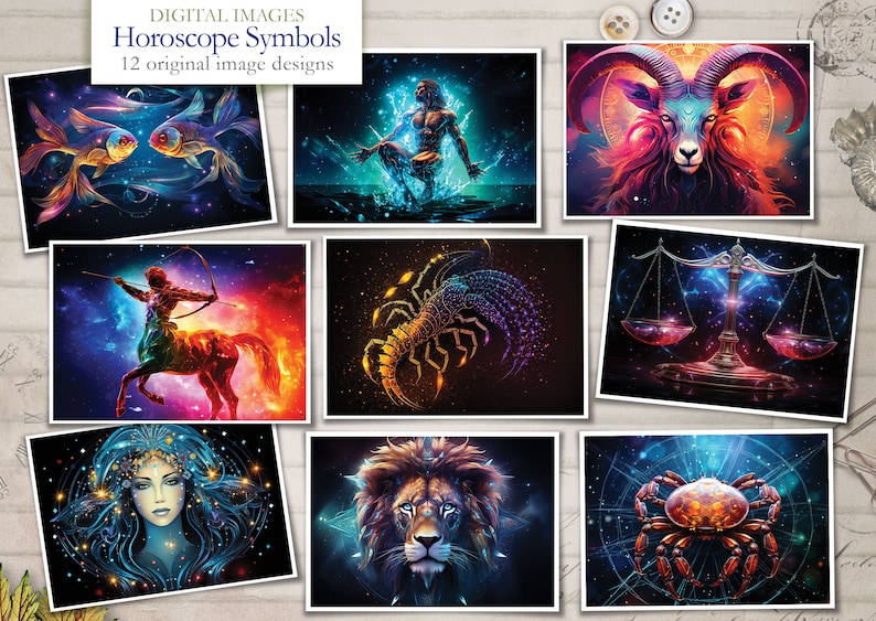 Horoscope Zodiac Symbols - 12 Digital Images - Clip Art - Scrapbooking ...