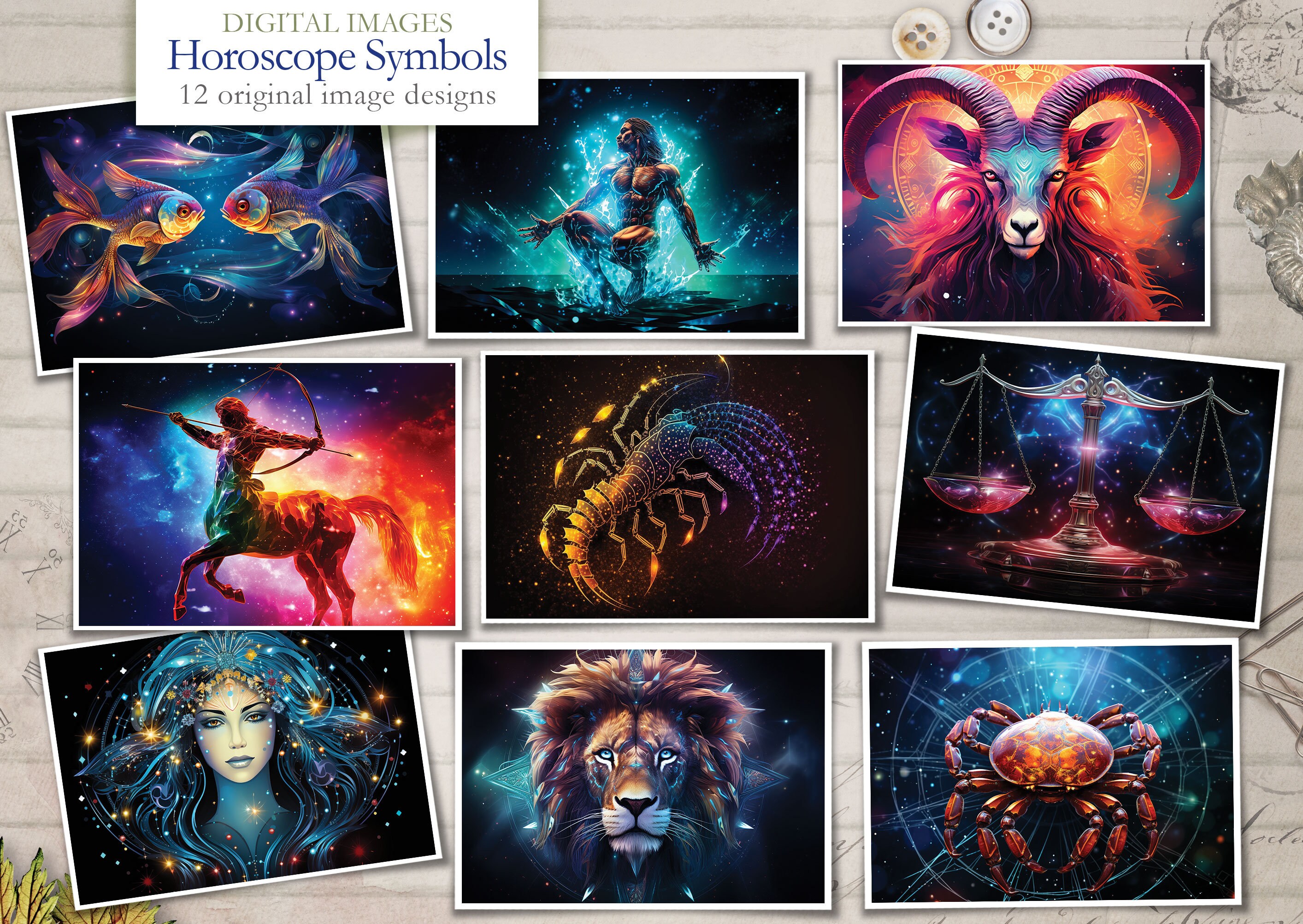 Horoscope Zodiac Symbols - 12 Digital Images - Clip Art - Scrapbooking ...