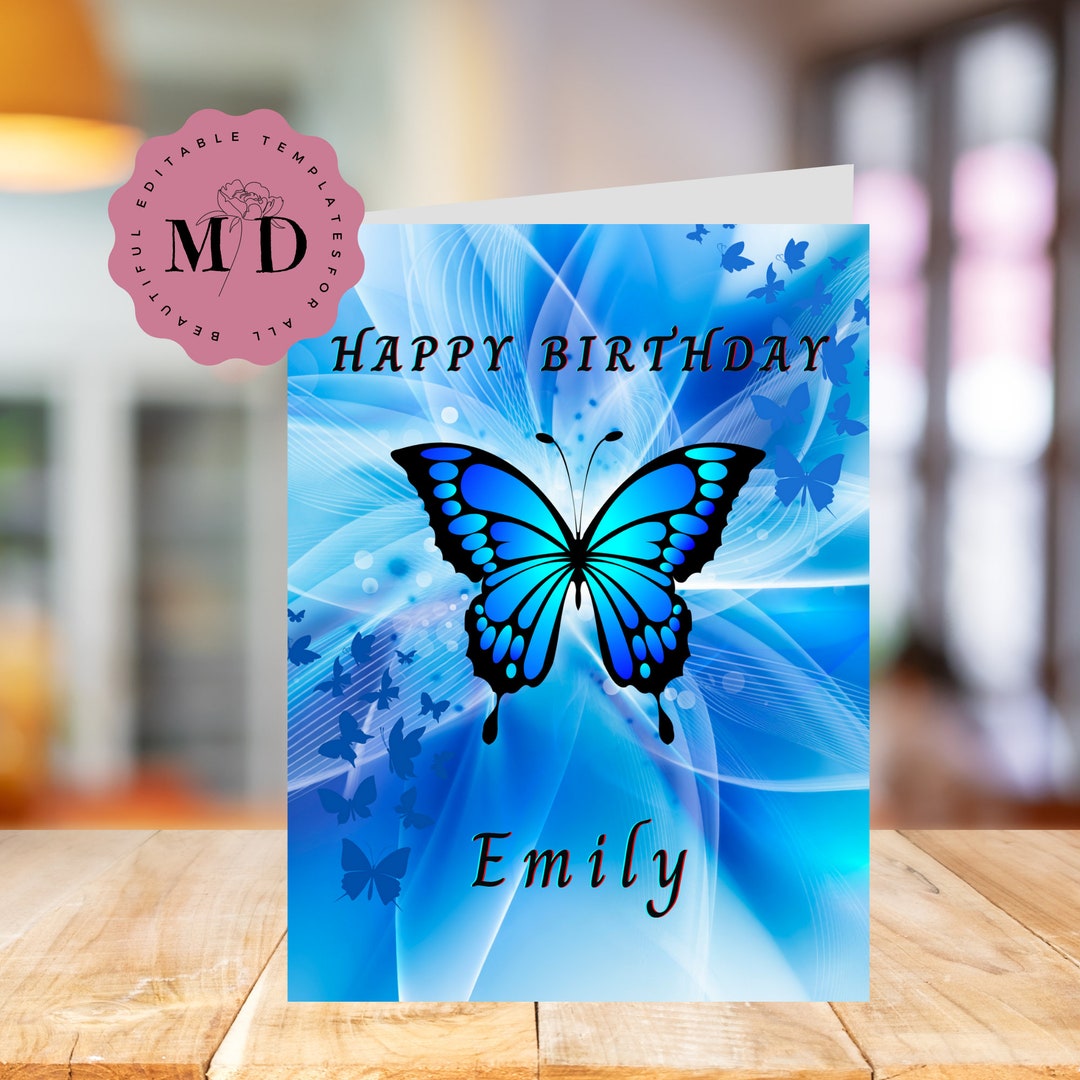 EDITABLE Butterfly Birthday Card Template, DIGITAL DOWNLOAD, Instantly ...