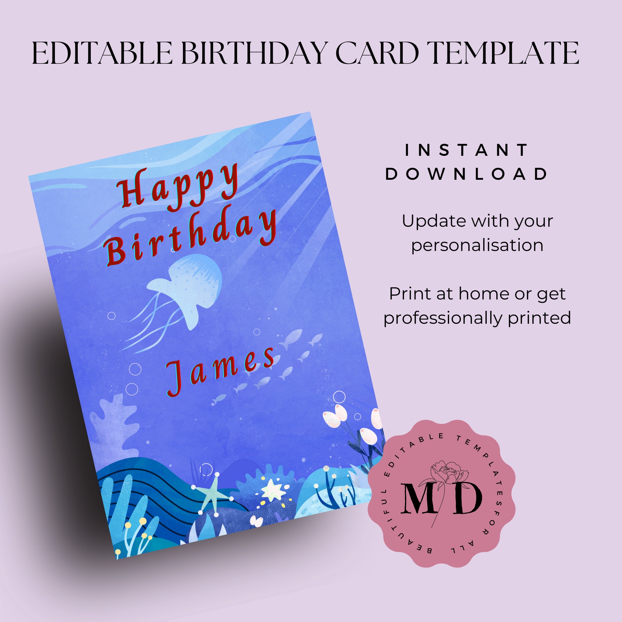 Editable Under the Sea Birthday Card Template (digital Download) - Etsy