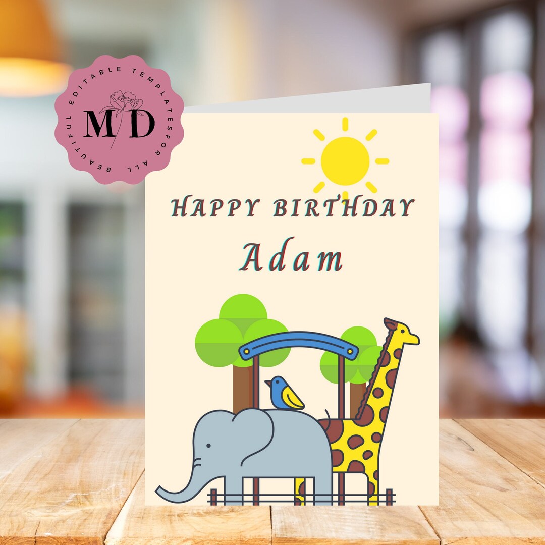 EDITABLE Wild Animal Birthday Card Template, DIGITAL DOWNLOAD ...