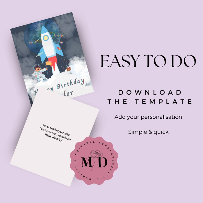 EDITABLE Rocket Birthday Card Template, DIGITAL DOWNLOAD, Instant ...