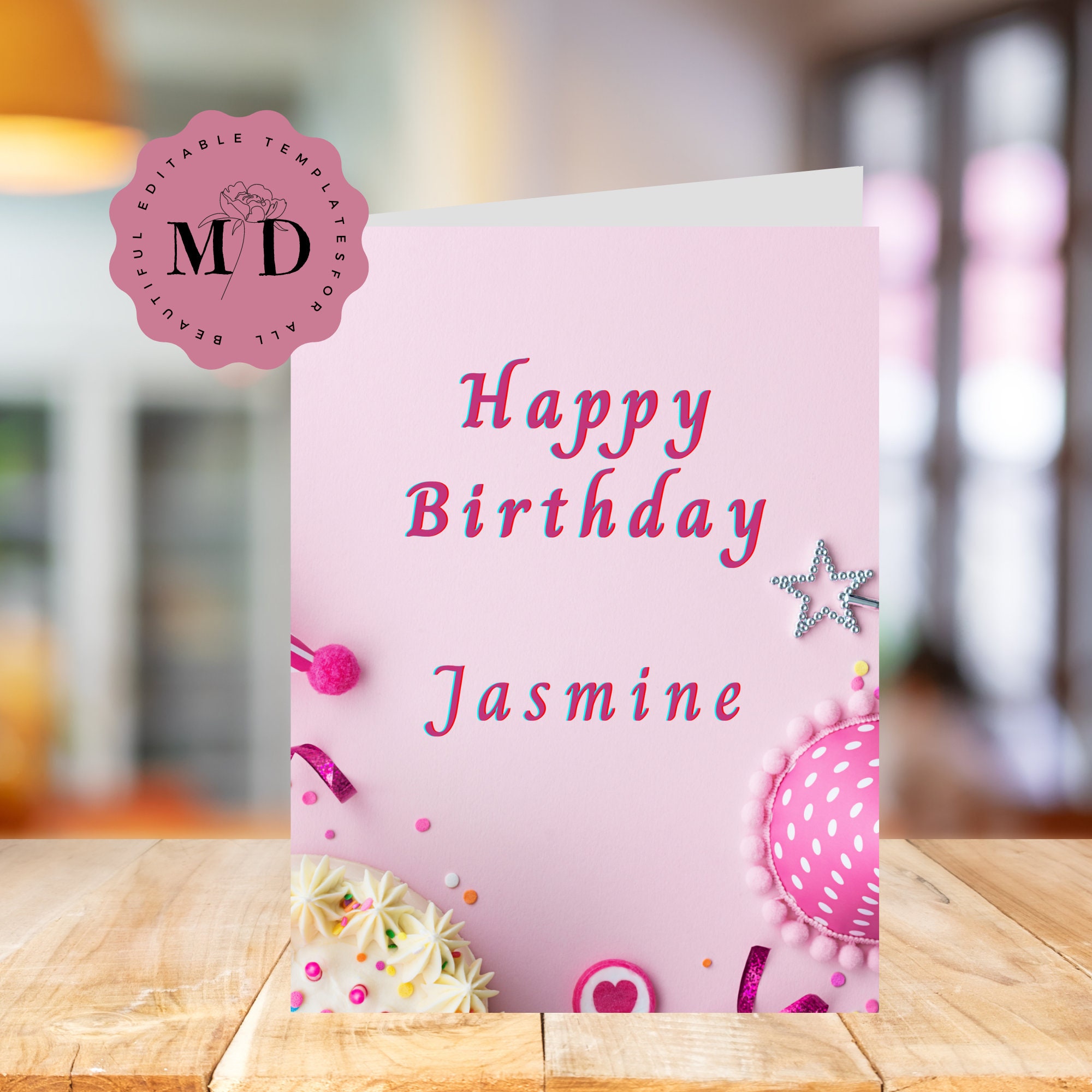 EDITABLE Pink Birthday Card Template, DIGITAL DOWNLOAD, Instant ...