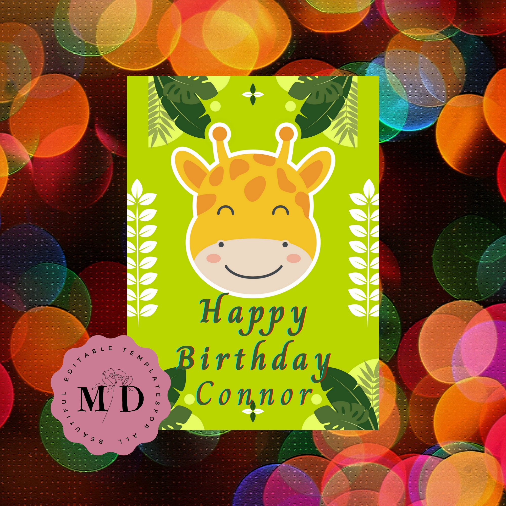EDITABLE Giraffe Birthday Card Template, DIGITAL DOWNLOAD, Instantly ...