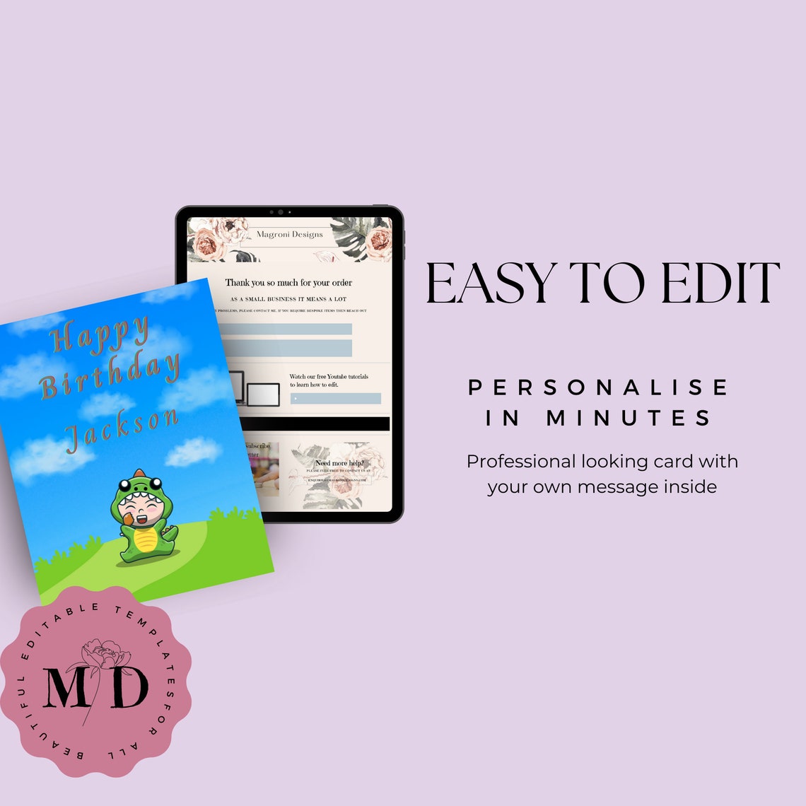 EDITABLE Dinosaur Birthday Card Template DIGITAL DOWNLOAD - Etsy