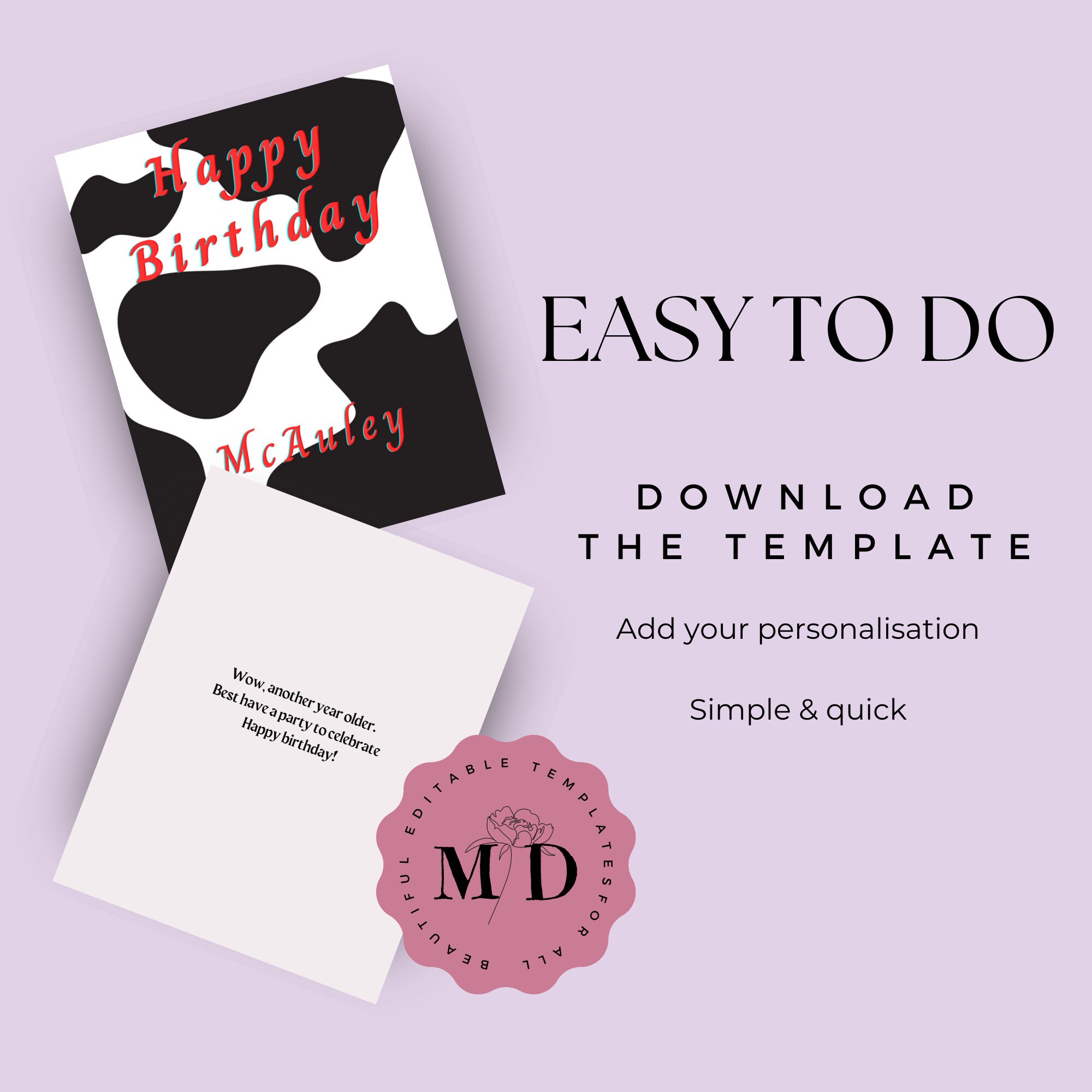 EDITABLE Cow Birthday Card Template, DIGITAL DOWNLOAD, Farmer Card ...