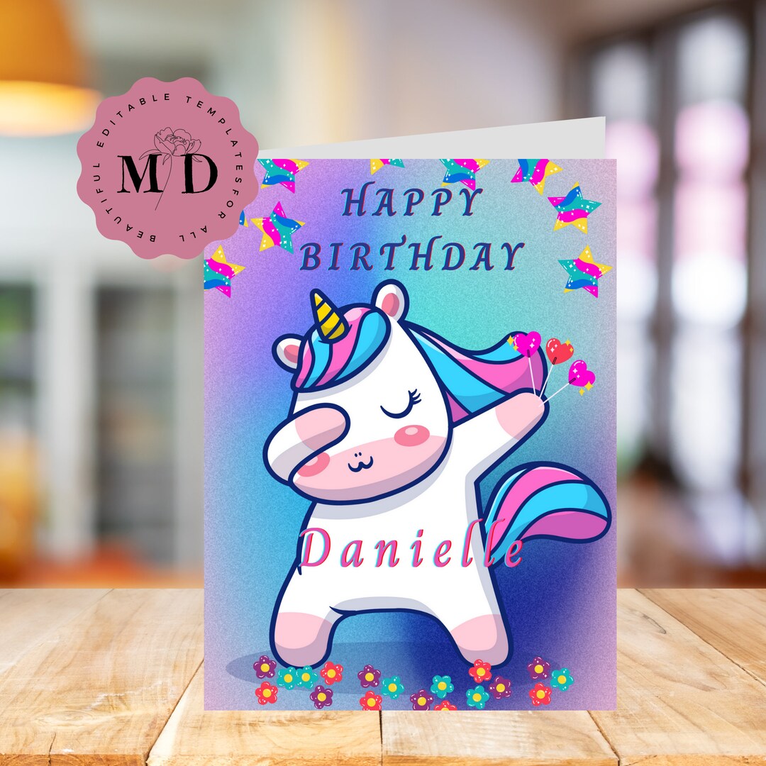 EDITABLE Unicorn Birthday Card Template, DIGITAL DOWNLOAD, Instantly ...