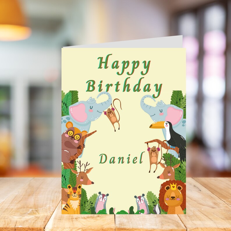 EDITABLE Jungle Animal Birthday Card Template, DIGITAL DOWNLOAD ...