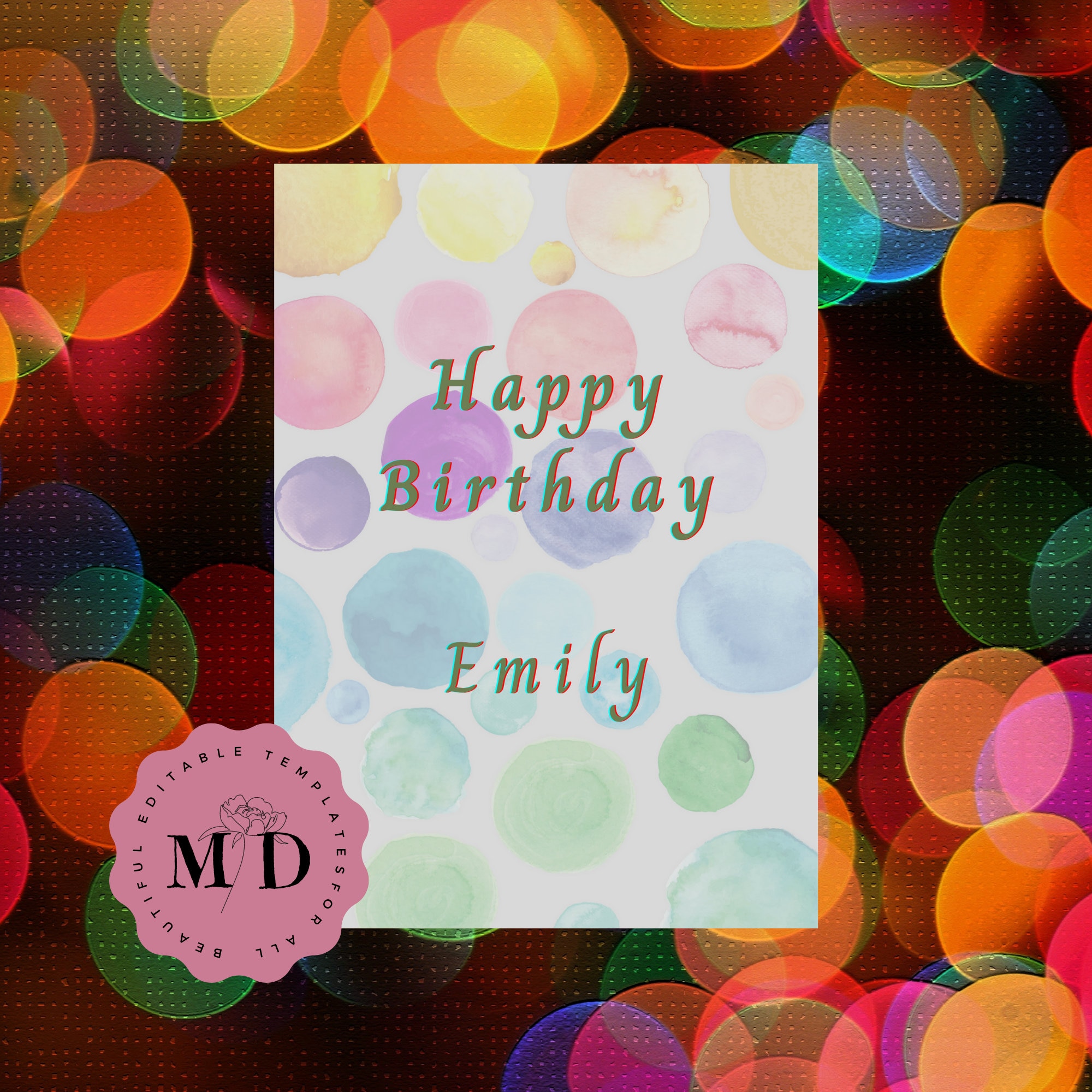 EDITABLE Pale Bubbly Birthday Card Template, DIGITAL DOWNLOAD ...