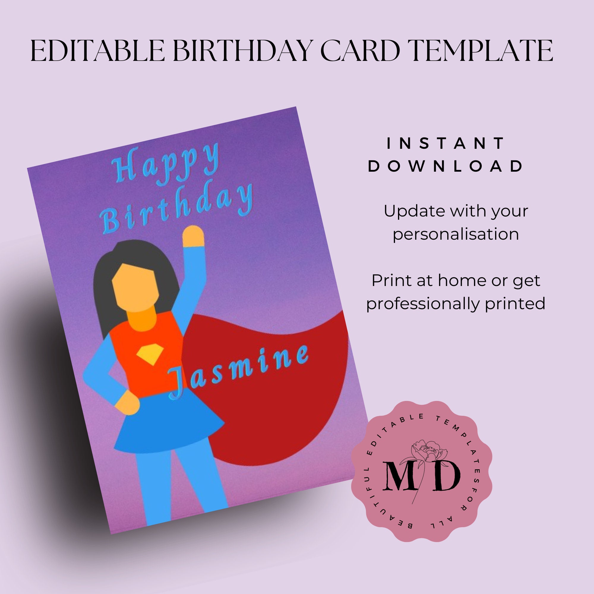 EDITABLE Superhero Birthday Card Template, DIGITAL DOWNLOAD, Instant ...