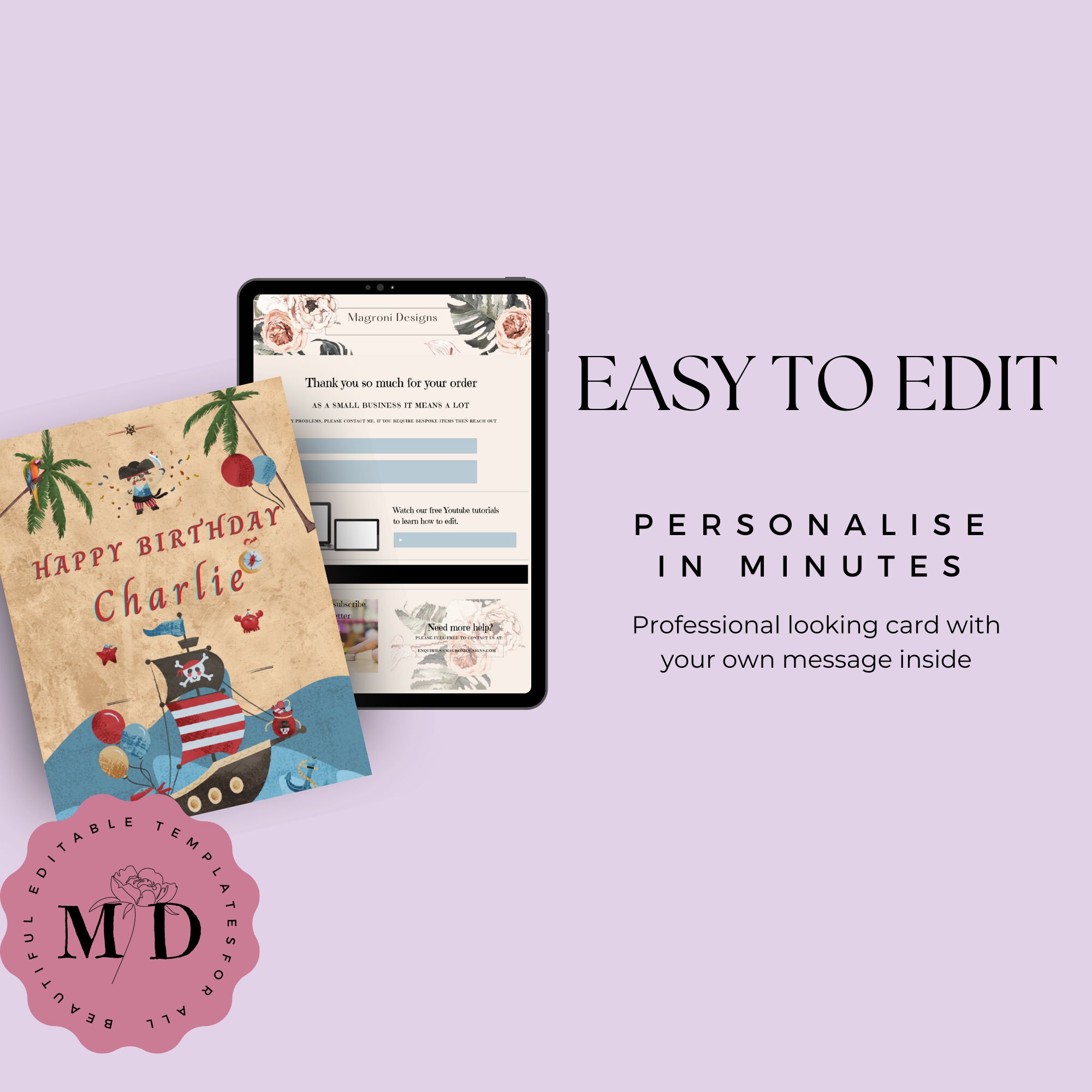 Editable Pirate Ship Birthday Card Template (digital Download) - Etsy