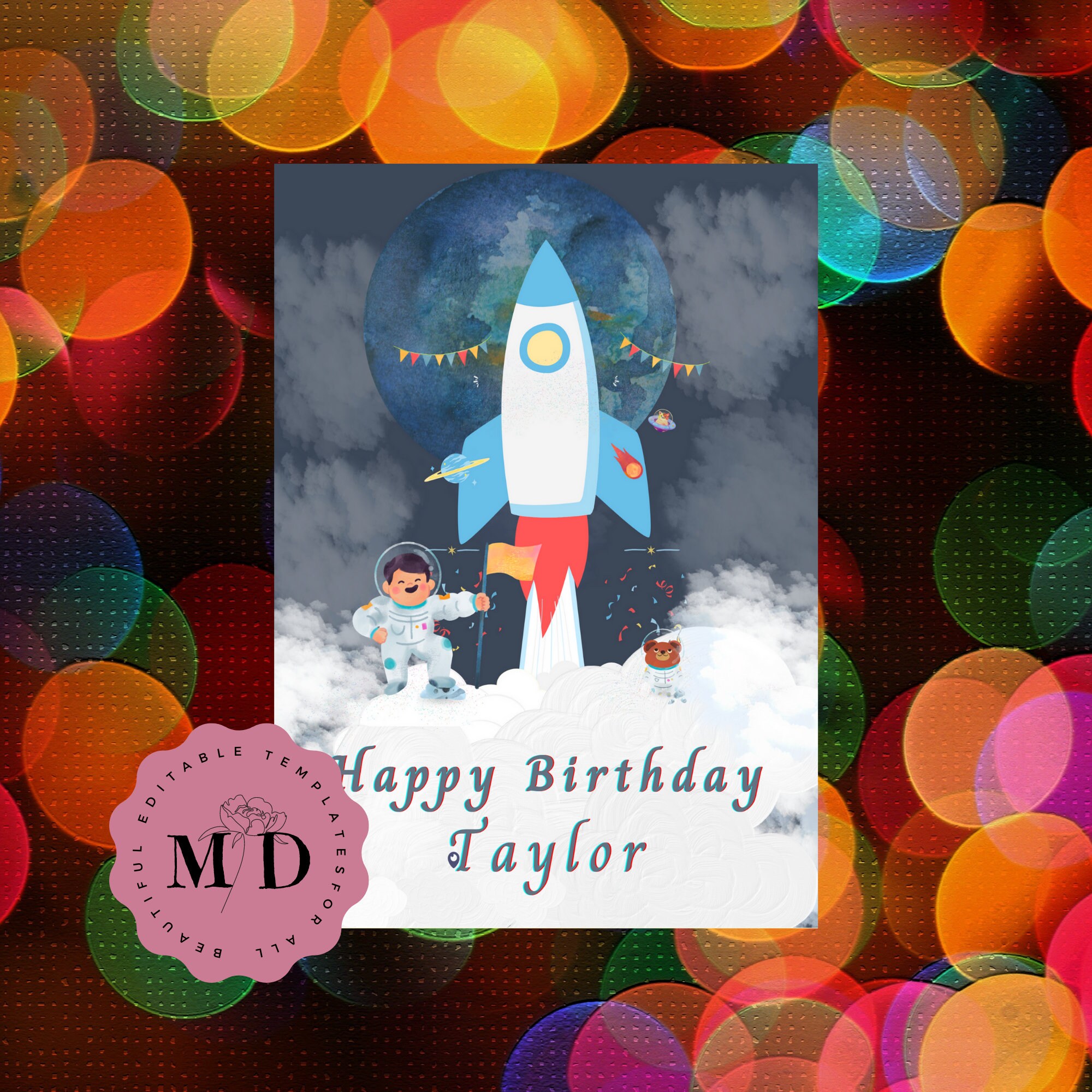 EDITABLE Rocket Birthday Card Template, DIGITAL DOWNLOAD, Instant ...
