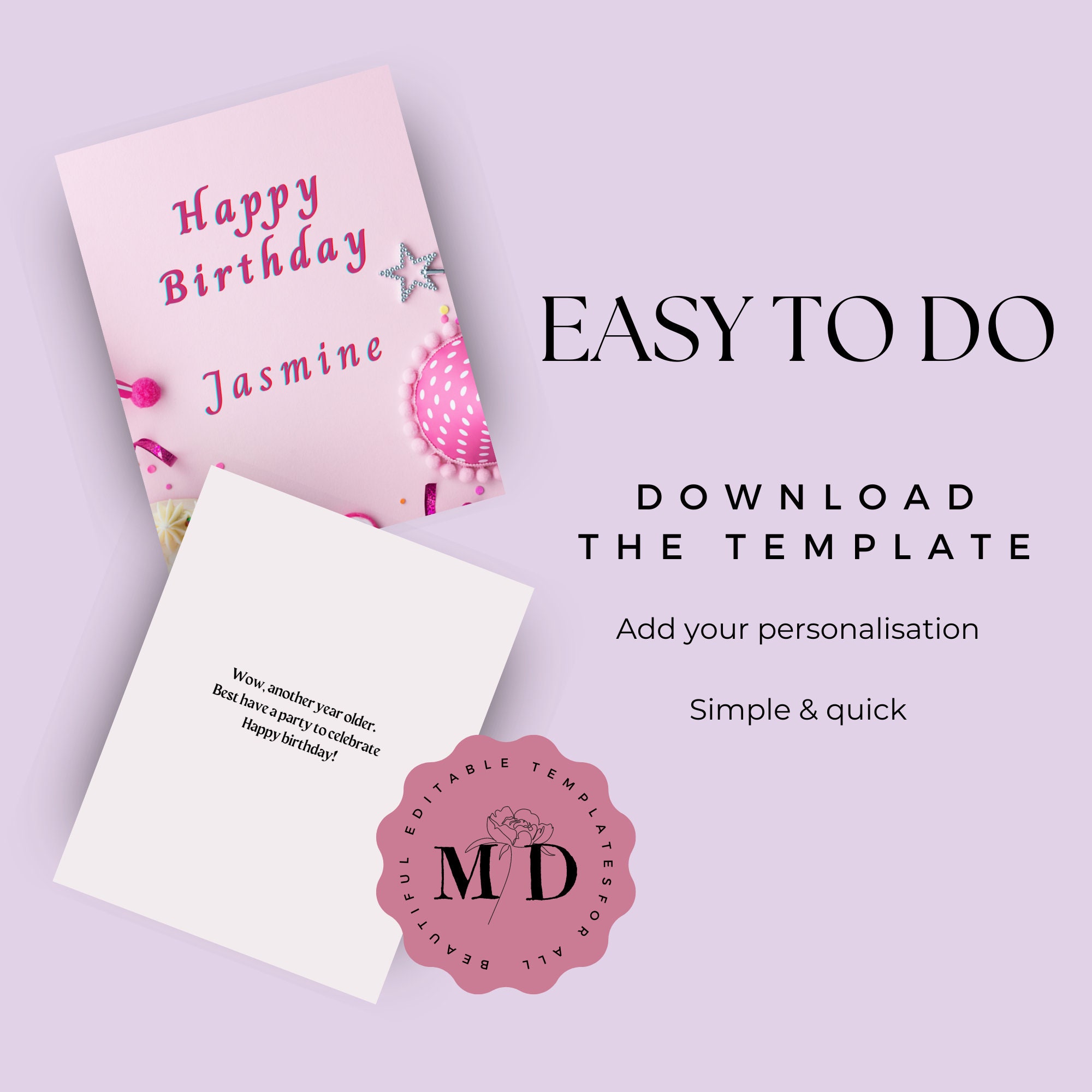 EDITABLE Pink Birthday Card Template, DIGITAL DOWNLOAD, Instant ...