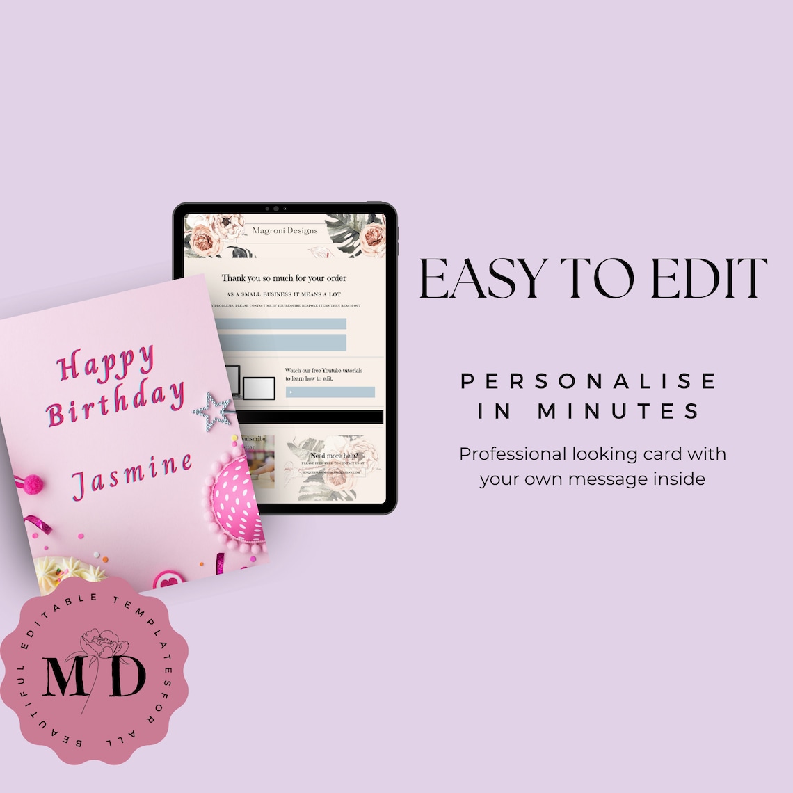 EDITABLE Pink Birthday Card Template, DIGITAL DOWNLOAD, Instant ...